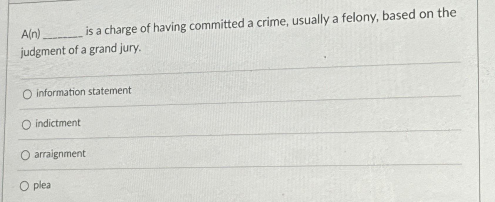 Solved Which is a charge of having committed a crime, | Chegg.com