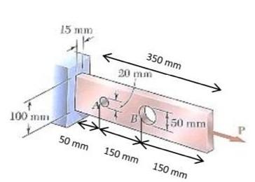 [Solved]: Two holes have been drilled through a steel bar an