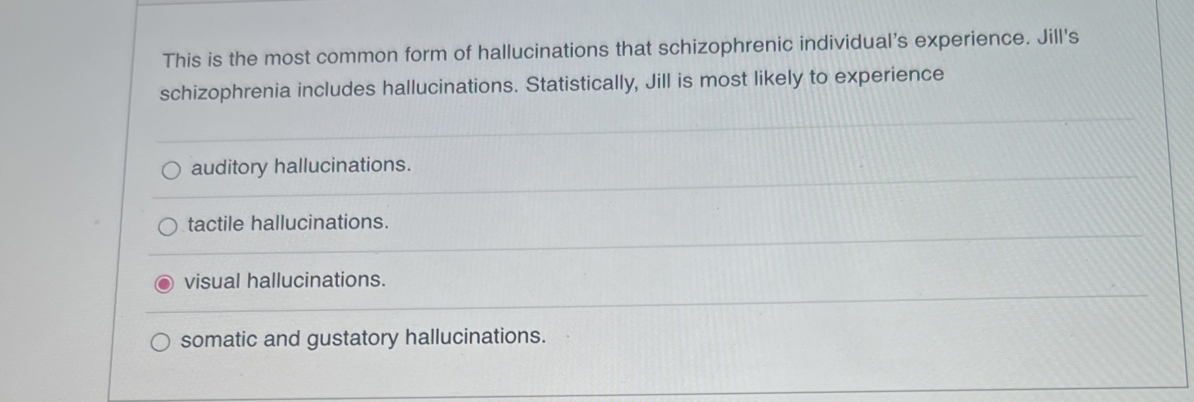 Solved This is the most common form of hallucinations that | Chegg.com