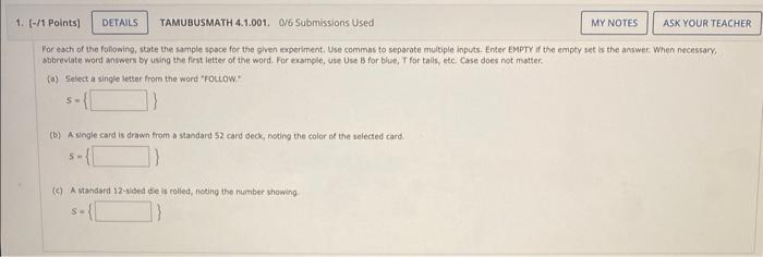 Solved Ror esch of the following, state the sample spoce for | Chegg.com