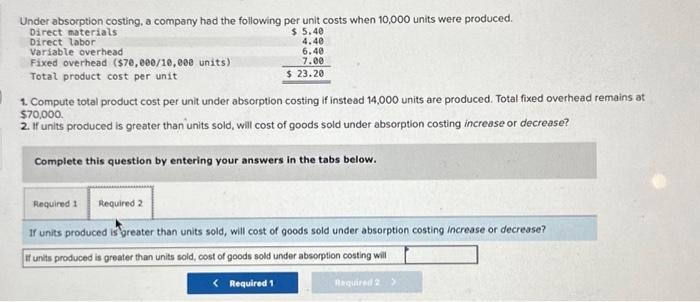 1. Compute total product cost per unit under | Chegg.com