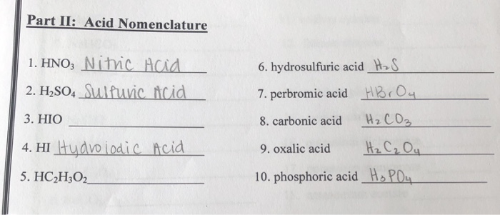 Solved Part II: Acid Nomenclature 6. hydrosulfuric acid HS | Chegg.com