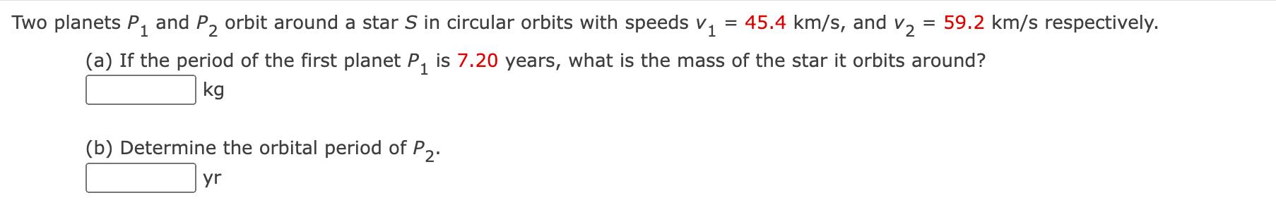 Two planets P1 ﻿and P2 ﻿orbit around a star S ﻿in | Chegg.com