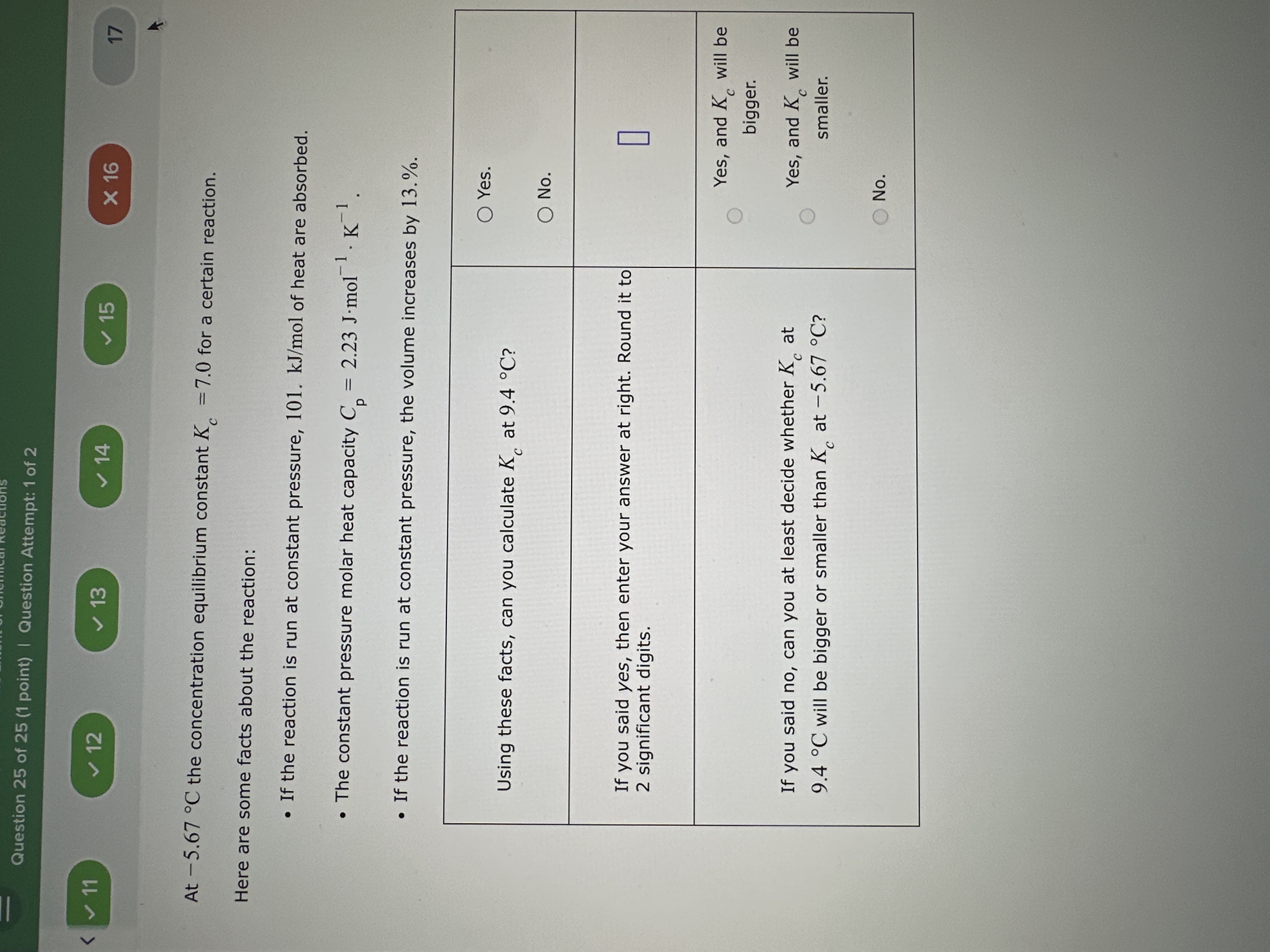Solved At -5.67°C ﻿the concentration equilibrium constant | Chegg.com