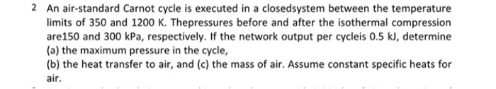 Solved 2 An air-standard Carnot cycle is executed in a | Chegg.com