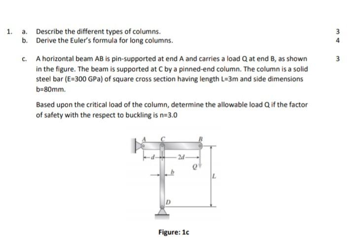 Solved 3 4 3 1. a. Describe the different types of columns. | Chegg.com