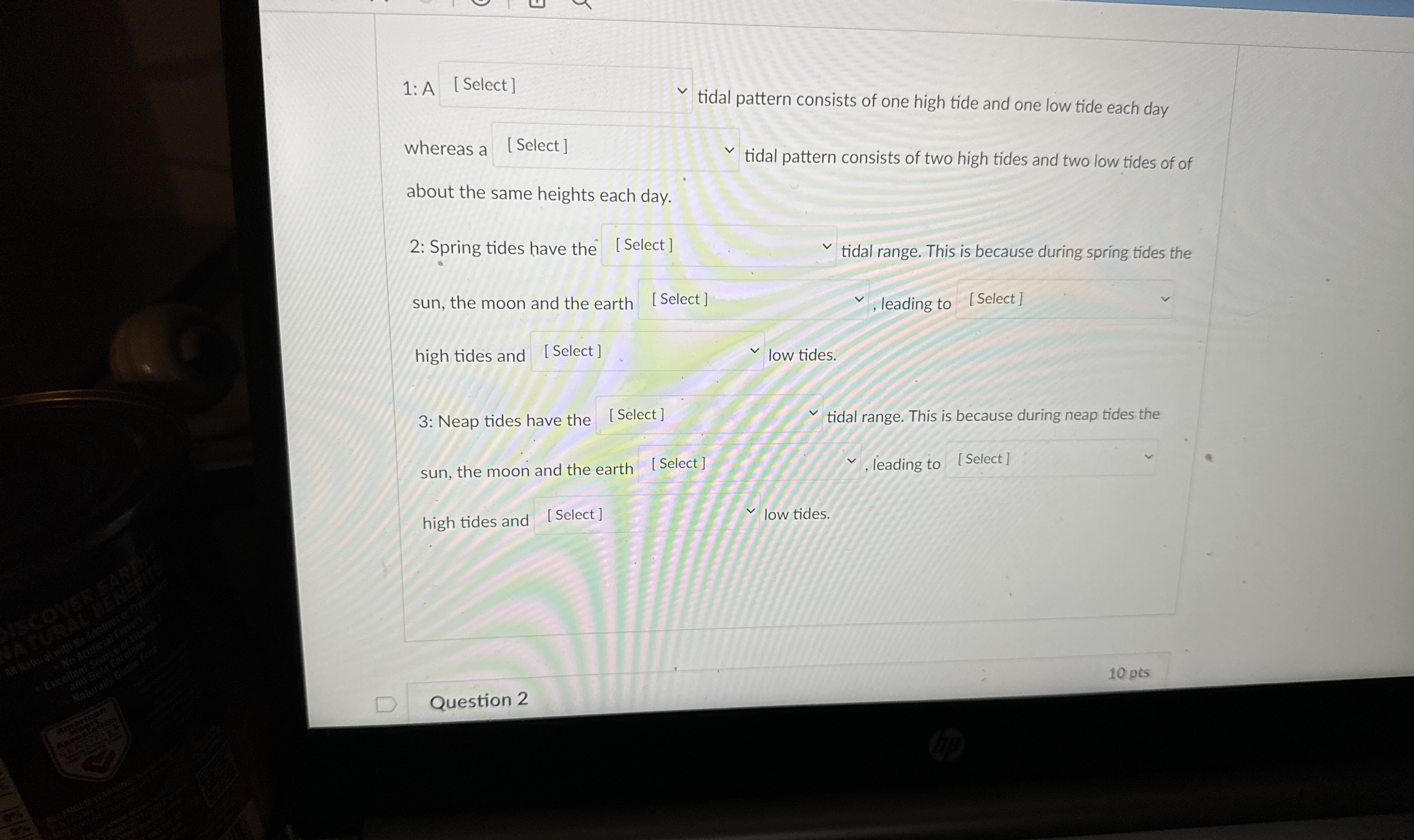 Solved 1: A tidal pattern consists of one high tide and one | Chegg.com