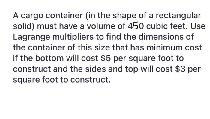 Solved A cargo container (in the shape of a rectangular | Chegg.com