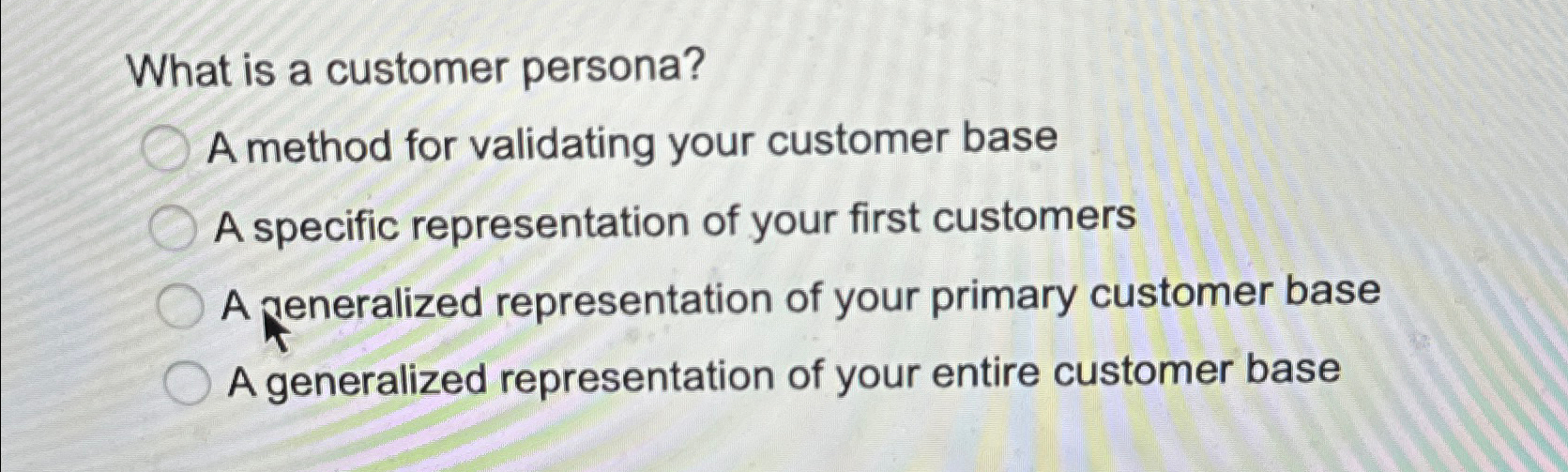 Solved What is a customer persona?A method for validating | Chegg.com