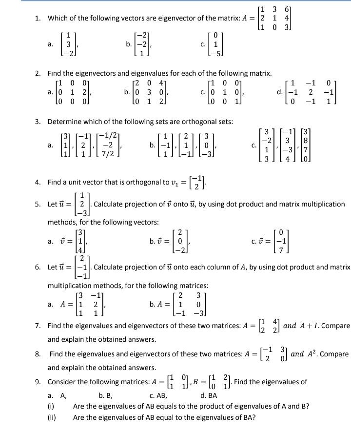 Solved [1 1. Which of the following vectors are eigenvector | Chegg.com