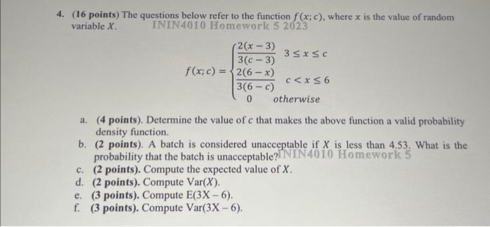 Solved (16 points) The questions below refer to the function | Chegg.com