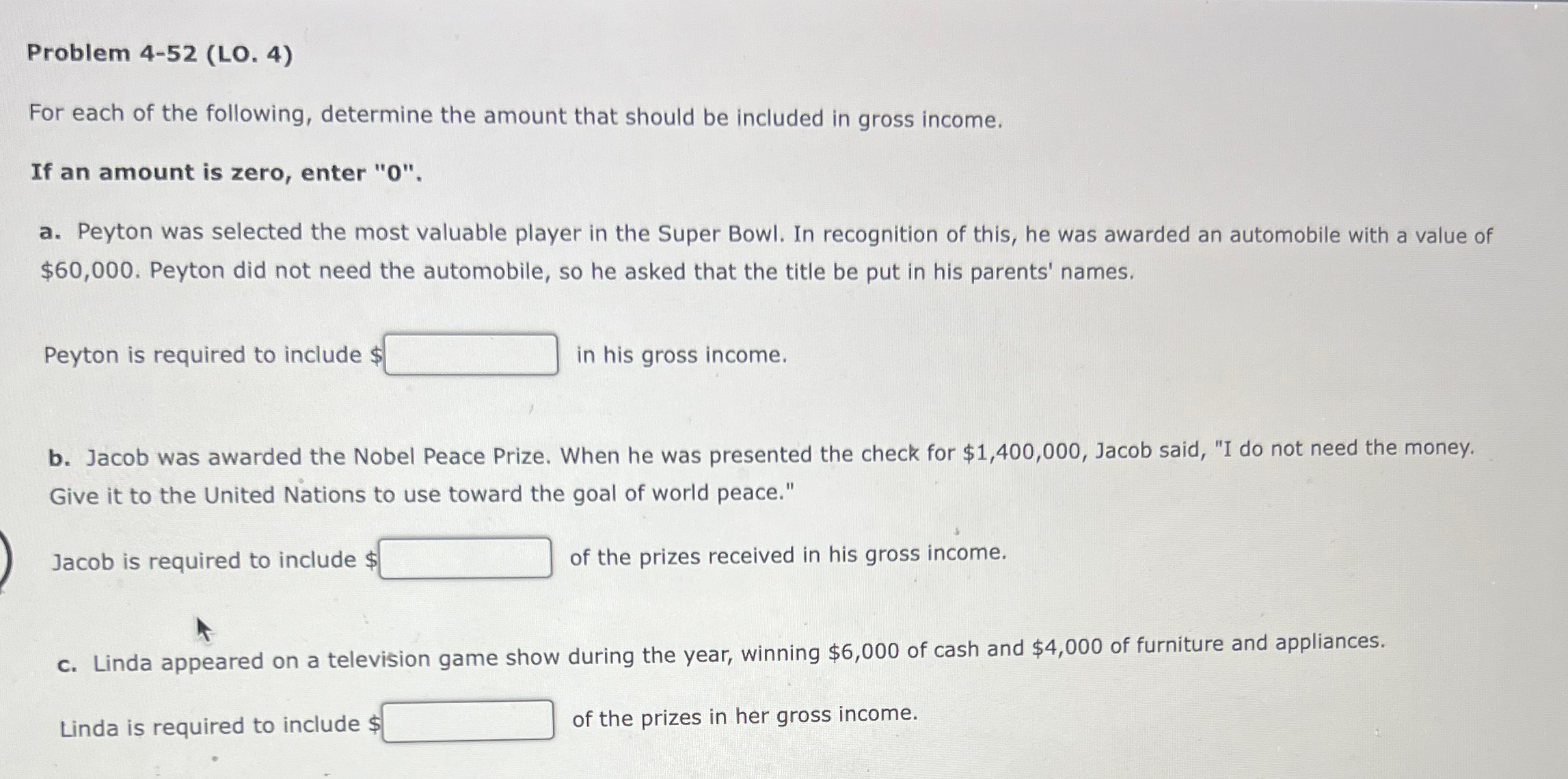 Solved Problem 4-52 (LO. 4)For each of the following, | Chegg.com