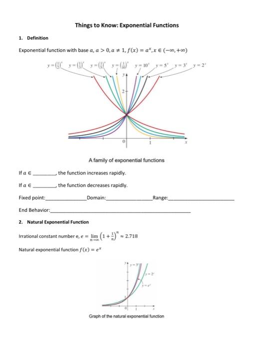 Solved 1. Definition Exponential function with base a, a > | Chegg.com