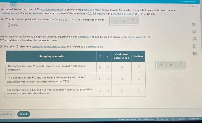 Solved Es You would like to construct a 95% confidence | Chegg.com