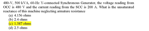 Solved 480-V,500kVA,60-Hz ﻿Y-connected Synchronous | Chegg.com
