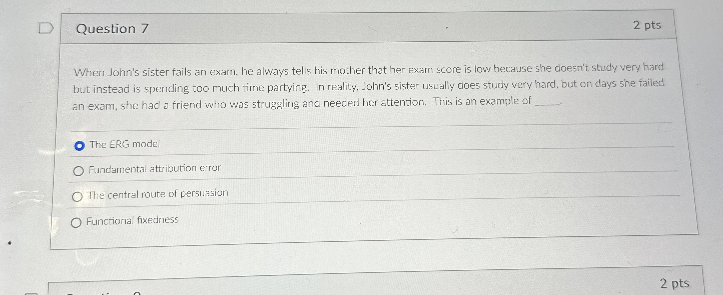Solved Question 72 ﻿ptsWhen John's sister fails an exam, he | Chegg.com