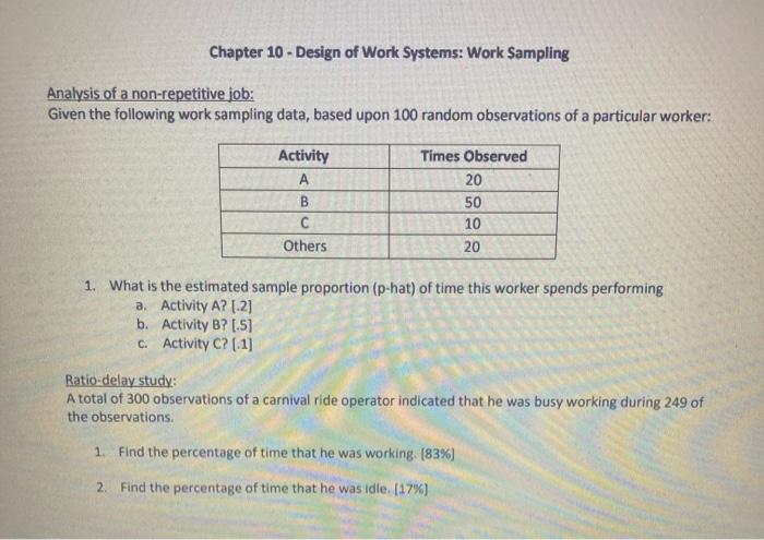 Solved Chapter 10-Design of Work Systems: Work Sampling | Chegg.com