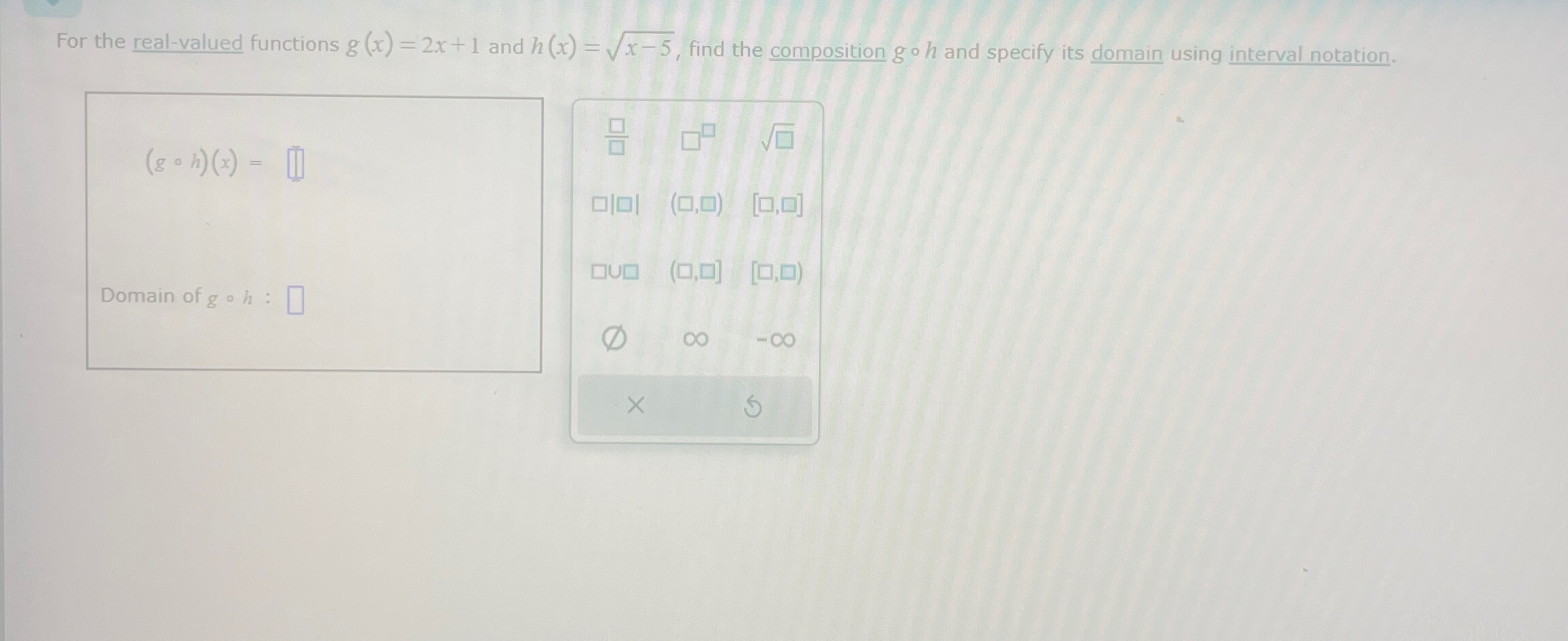 Solved For the real-valued functions g(x)=2x+1 ﻿and | Chegg.com