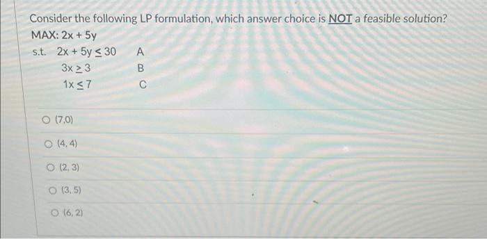 Solved Consider the following LP formulation, which answer | Chegg.com
