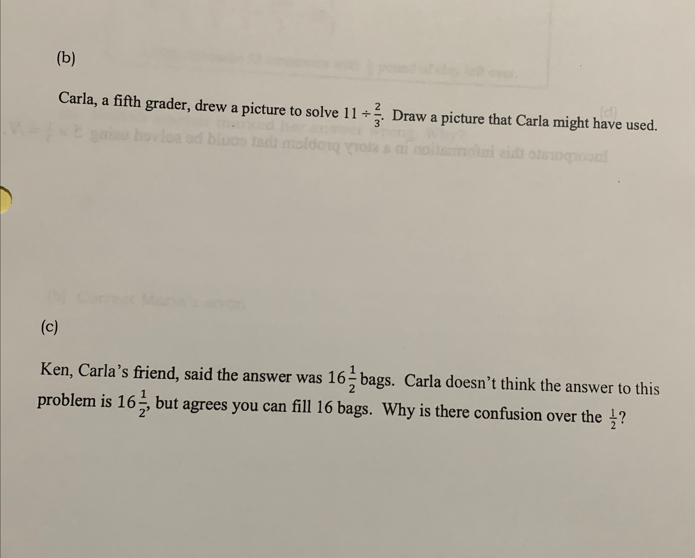 Solved (b)Carla, a fifth grader, drew a picture to solve | Chegg.com