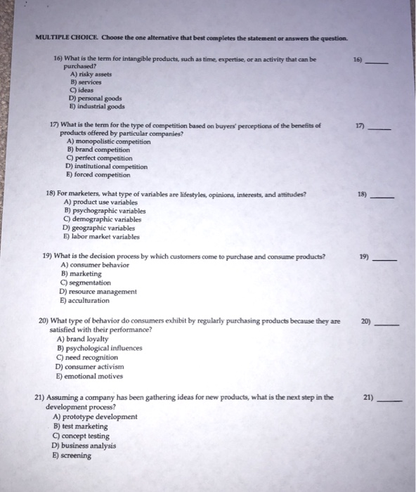 Solved MULTIPLE CHOICE. Choose the one alternative that best | Chegg.com