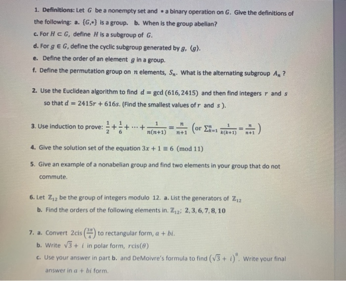 Solved 1. Definitions: Let G be a nonempty set and a binary | Chegg.com