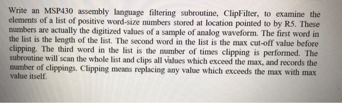 Solved Write an MSP430 assembly language filtering | Chegg.com
