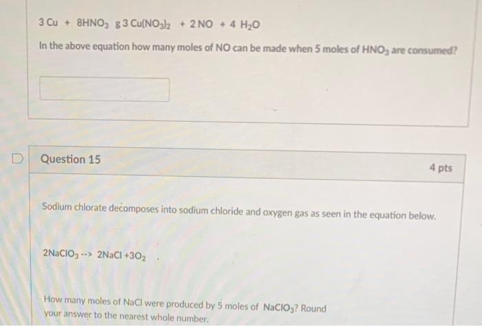 Solved 3 Cu + 8HNO3 g 3 Cu(NO3)2 + 2 NO + 4 H2O In the above | Chegg.com