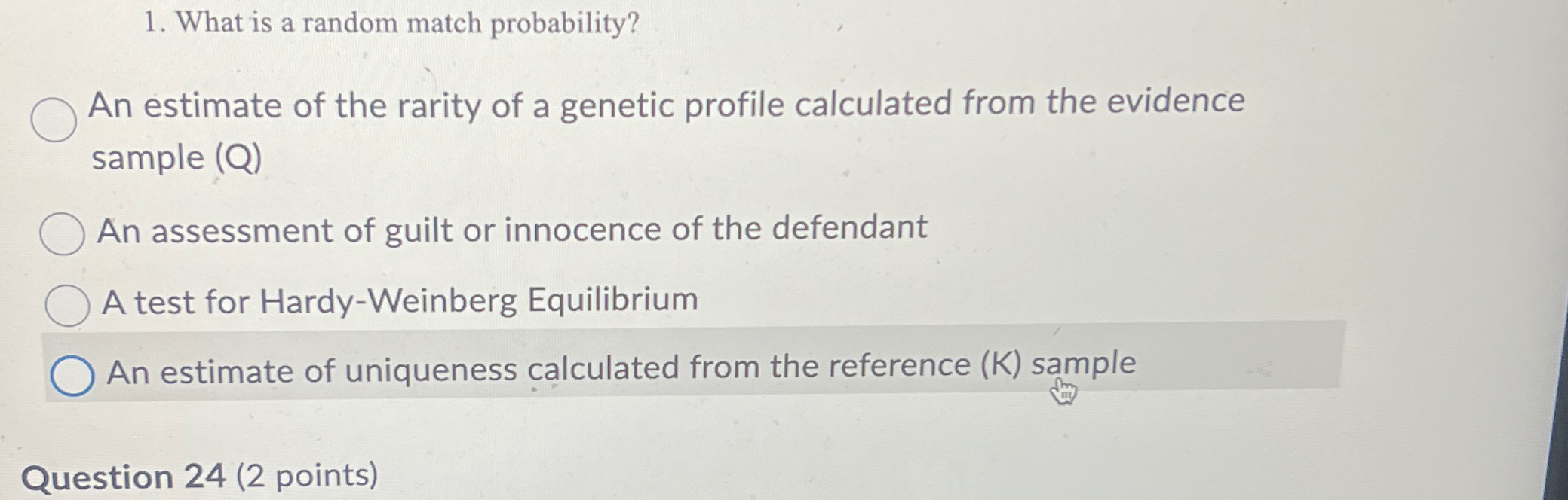 Solved What is a random match probability?An estimate of the | Chegg.com