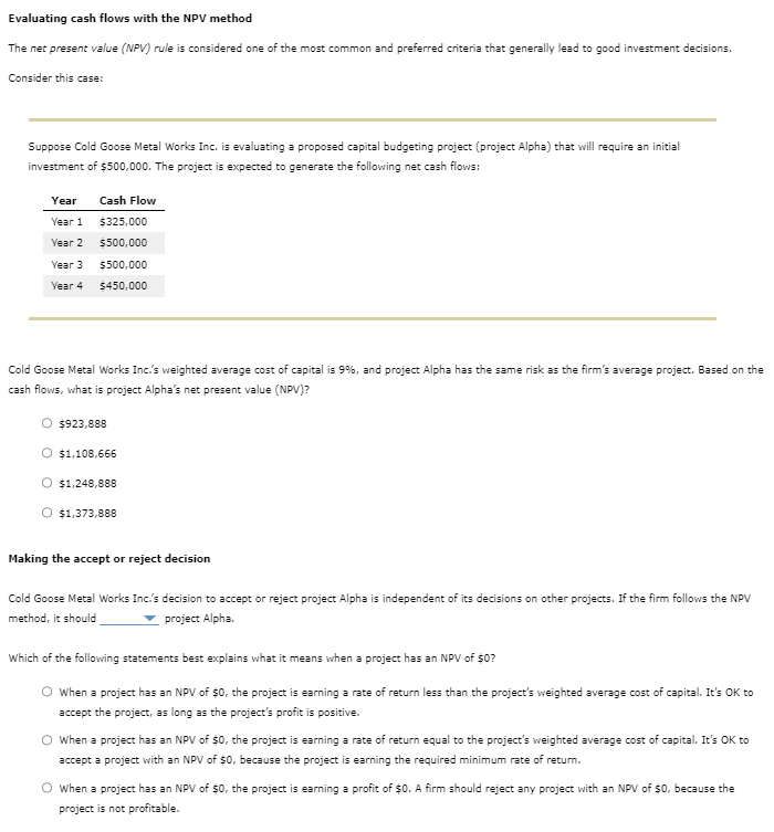 Solved Evaluating cash flows with the NPV methodThe net | Chegg.com