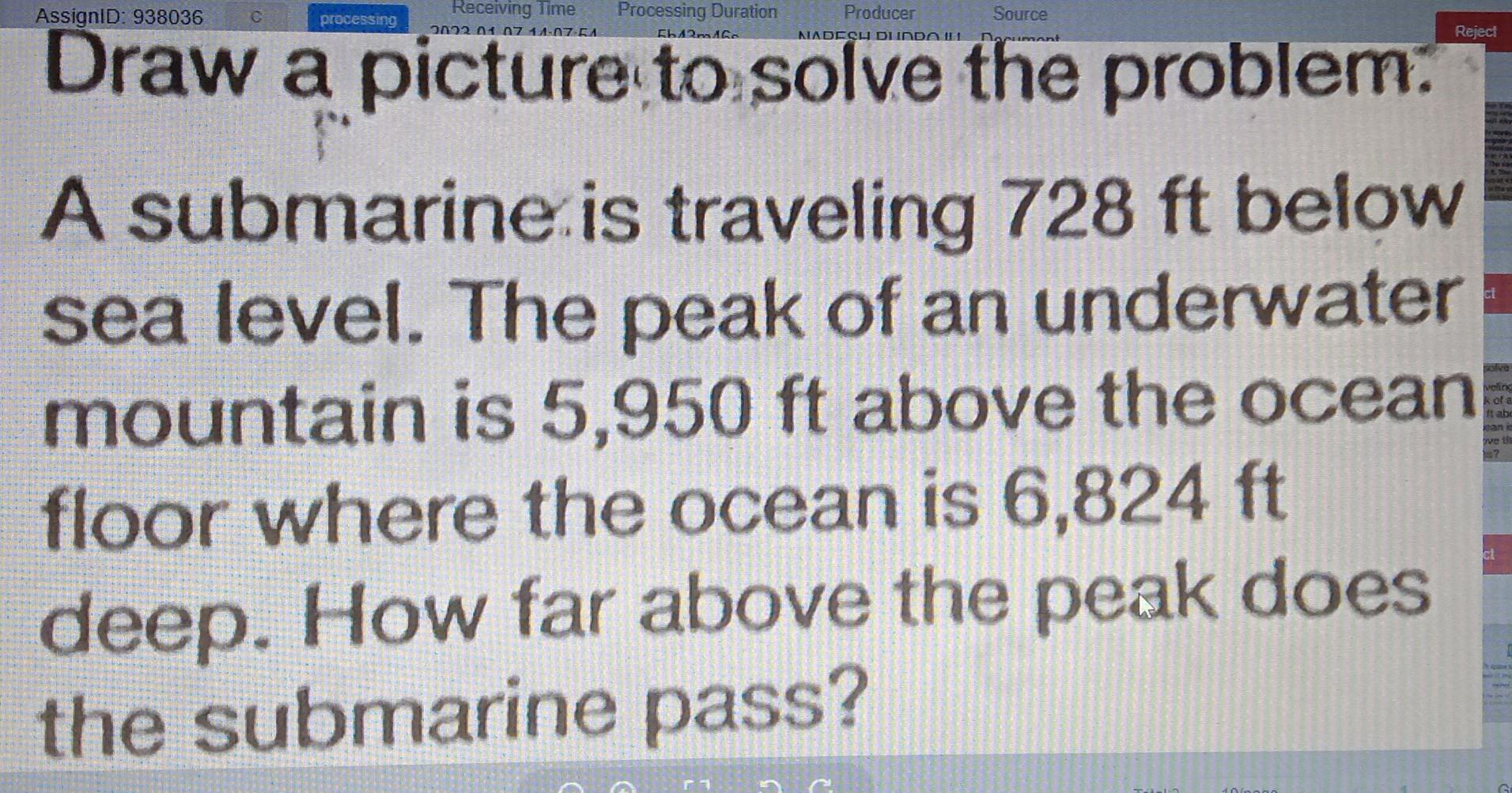 Solved Draw a picture to solve the problem: A submarine is | Chegg.com