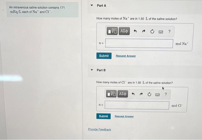 Solved An intravenous saline solution contains 171 Part A | Chegg.com