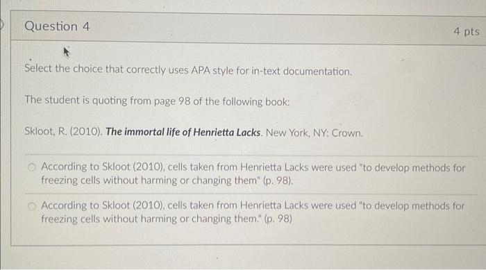 Select the choice that correctly uses APA style for | Chegg.com