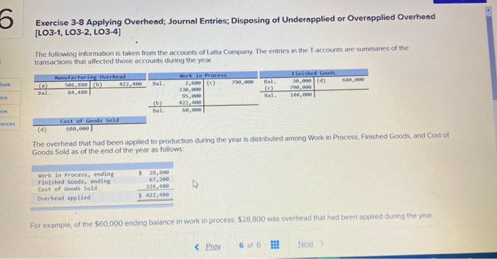 Solved (0 Exercise 3-8 Applying Overhead; Journal Entries; | Chegg.com