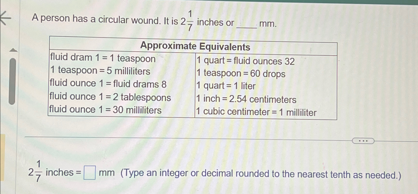 Solved A person has a circular wound. It is 217 ﻿inches or | Chegg.com