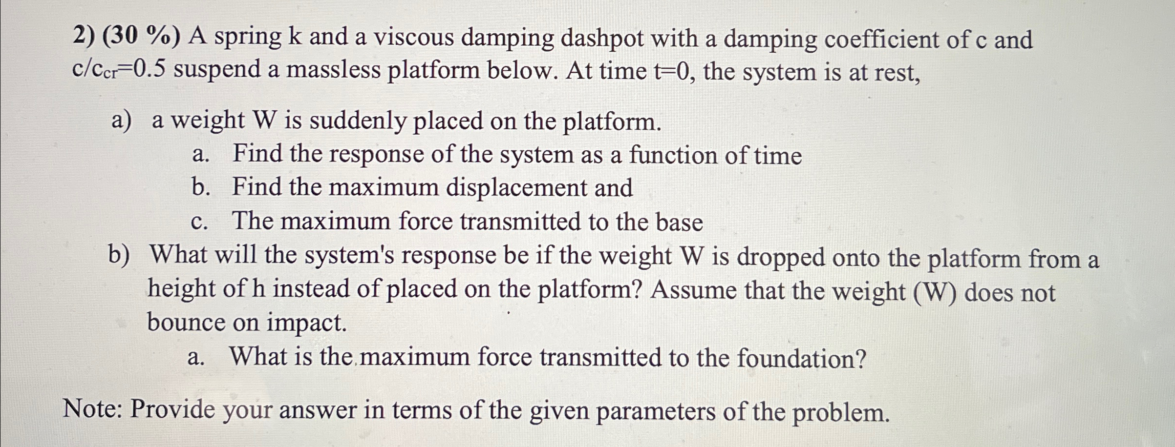 Solved A spring k ﻿and a viscous damping dashpot with a | Chegg.com