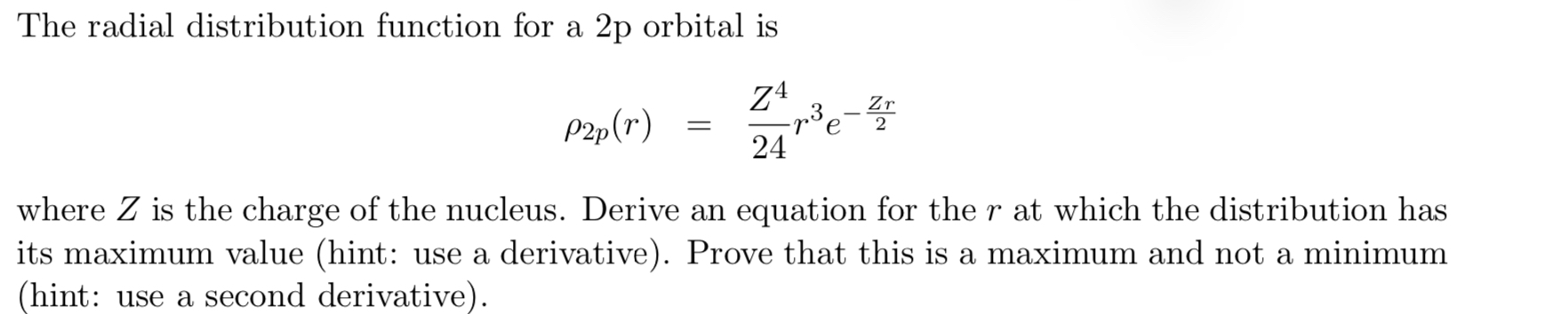Solved The radial distribution function for a 2p ﻿orbital | Chegg.com