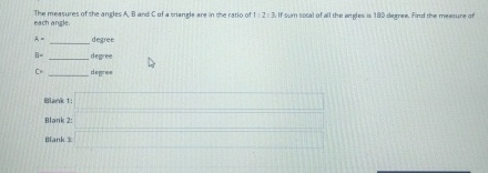 Solved The measures of the angles A,B ﻿and C ﻿af a triangle | Chegg.com