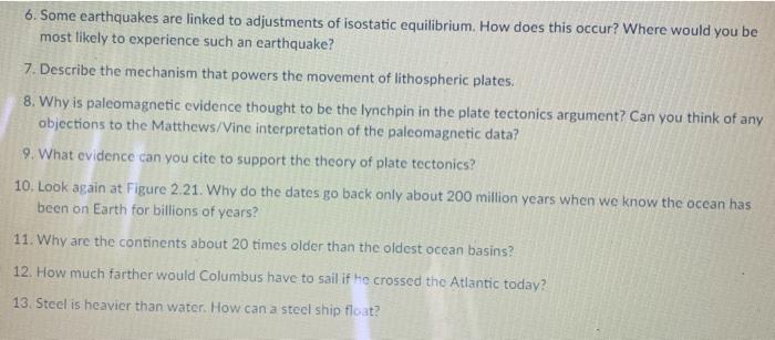 Solved 6. Some earthquakes are linked to adjustments of | Chegg.com
