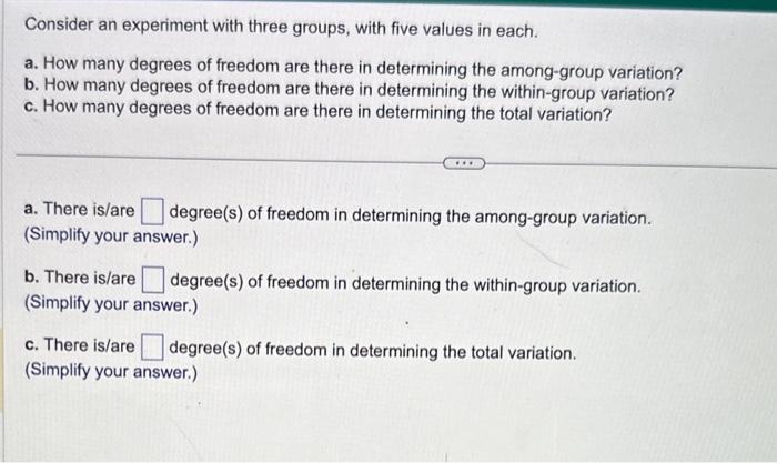 Solved Consider an experiment with three groups, with five | Chegg.com