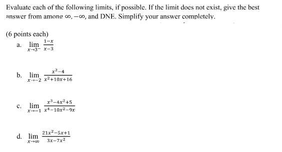 Evaluate each of the following limits, ﻿if possible. | Chegg.com