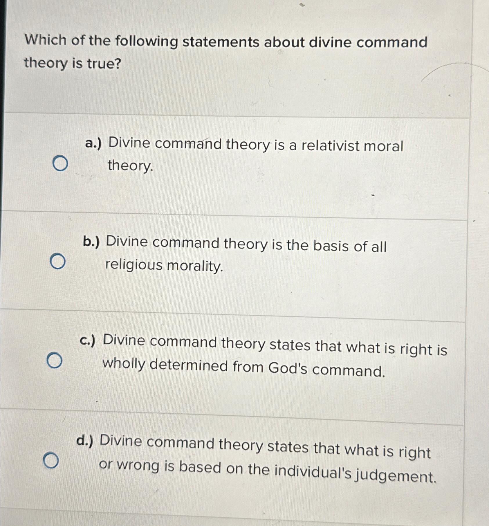 Solved Which of the following statements about divine | Chegg.com