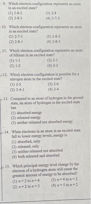 Solved 9 Which Electron Configuration Represents An Atom In