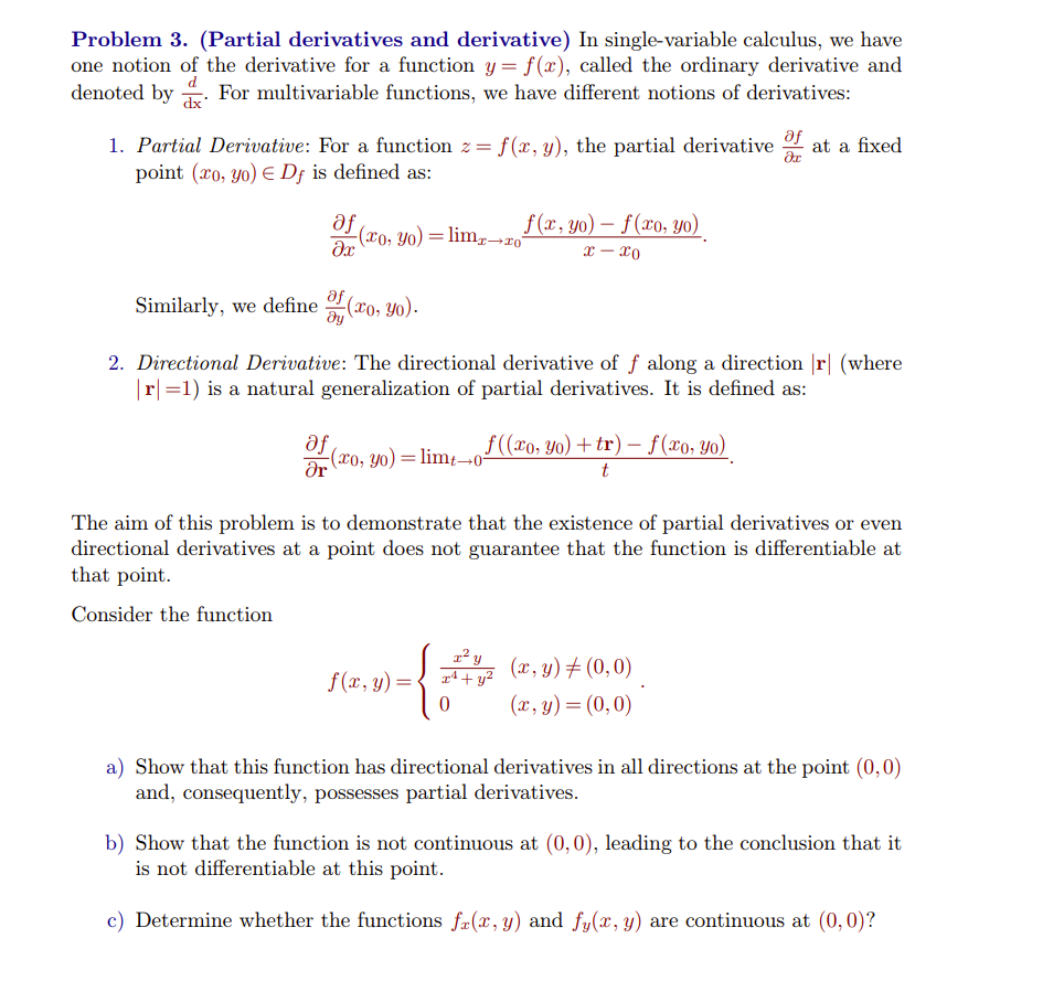 Solved Problem 3. (Partial derivatives and derivative) ﻿In | Chegg.com