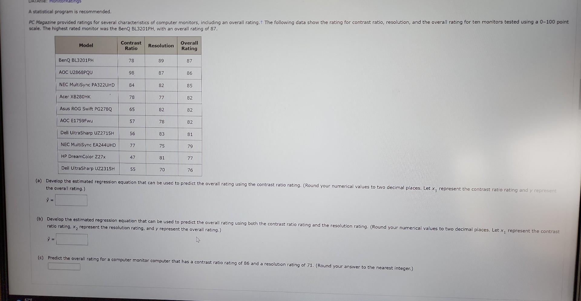 Solved A statistical program is recommended. scale. The | Chegg.com