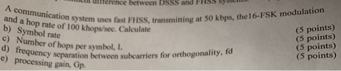 Solved en difference between DSSS and FHSS systems and a hop | Chegg.com