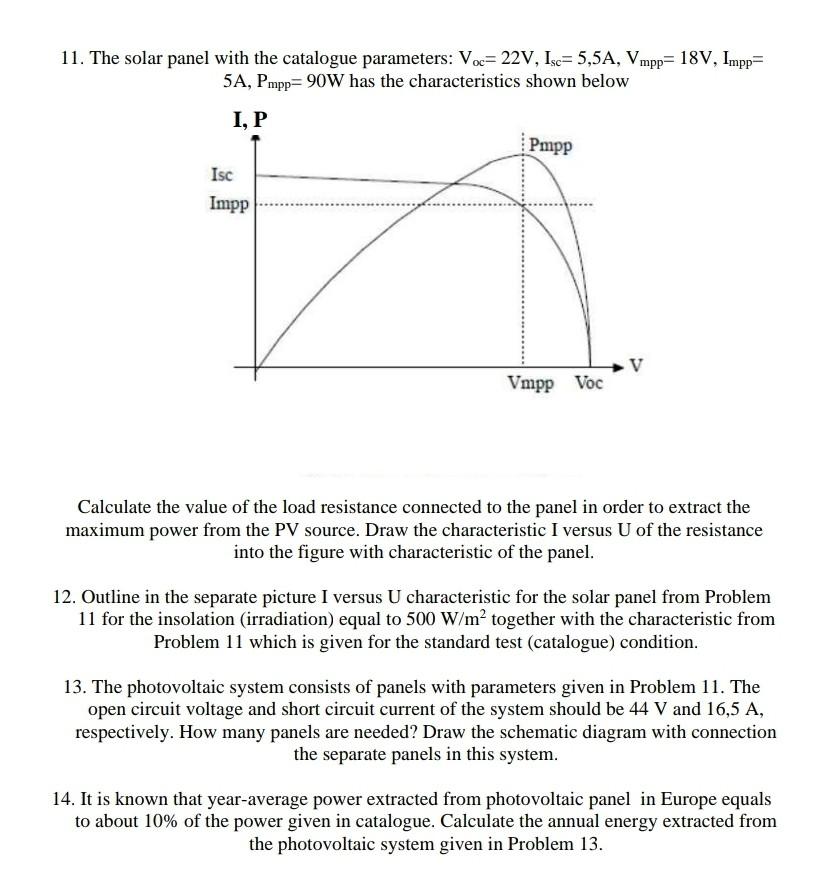 Solved 11. The solar panel with the catalogue parameters: | Chegg.com