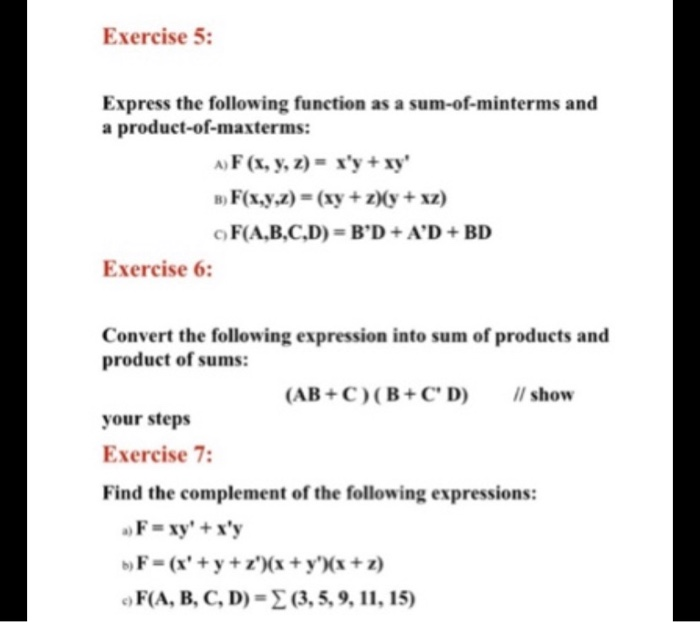 Solved Exercise 5: Express the following function as a | Chegg.com