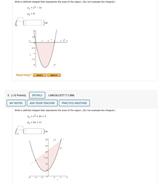 Solved y1=x2−3x y2=0 finite integral that re | Chegg.com