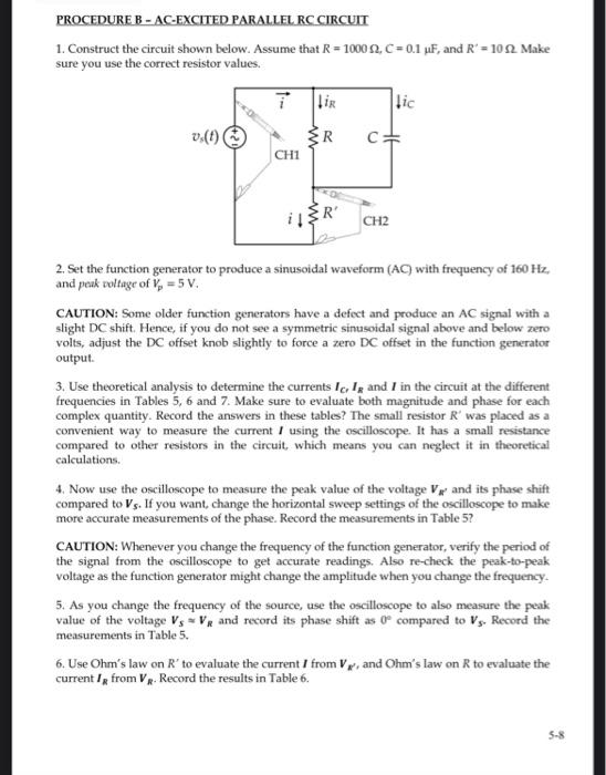 Solved PROCEDURE B - AC-EXCITED PARALLEL RC CIRCUIT 1. | Chegg.com